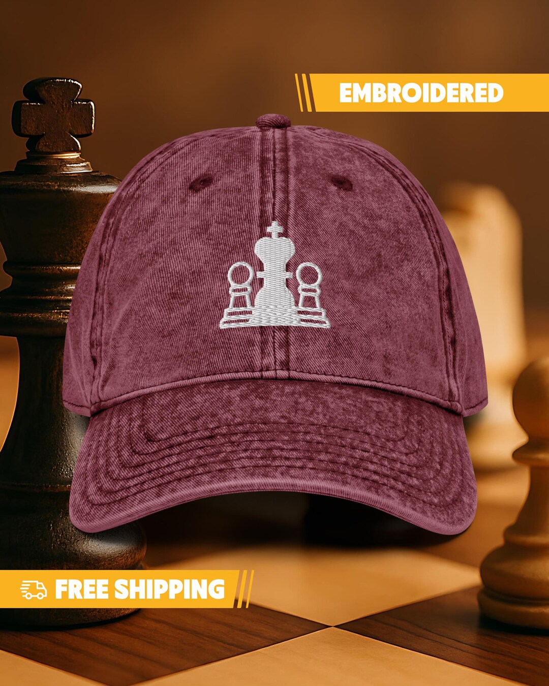 Chess King Embroidery Vintage Cap: Classic Gift for Board Game Lovers ...