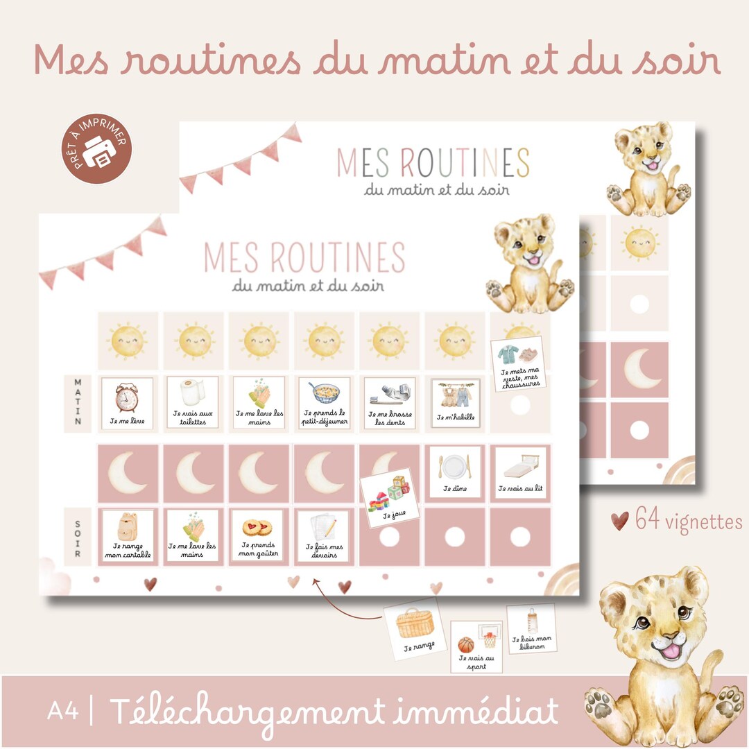 Tiger Kids Morning & Night Routine Chart | 64 Printable Labels | Fun ...