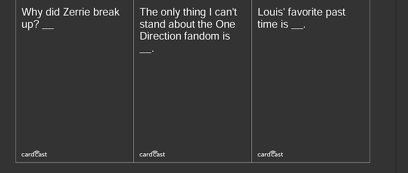 Cards Against One Direction, Card Games, Gifts for 1 Direction Lovers ...