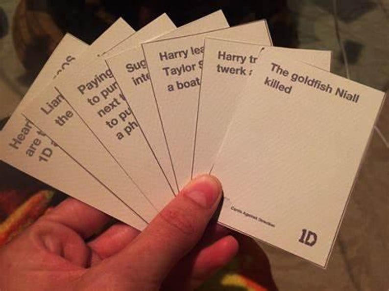 Cards Against One Direction, Card Games, Gifts for 1 Direction Lovers ...
