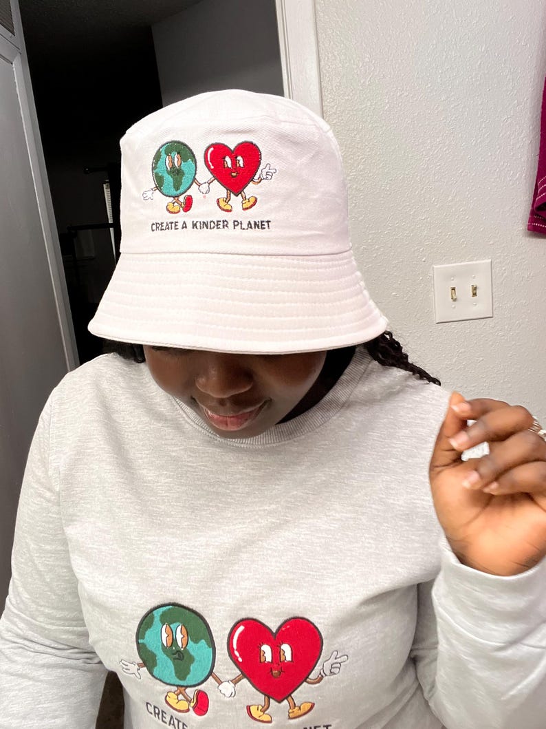 Create a Kinder Planet Bucket Cap With Earth and Heart Embroidery - Etsy