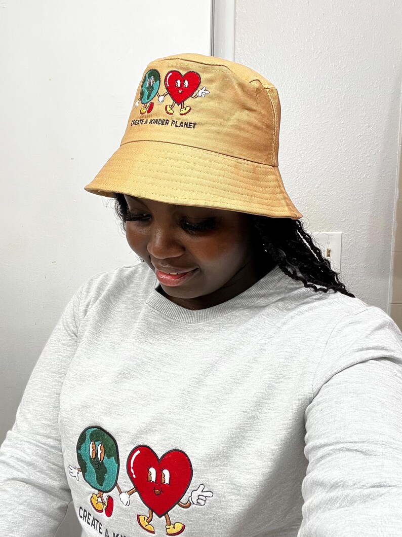 Create a Kinder Planet Bucket Cap With Earth and Heart Embroidery - Etsy