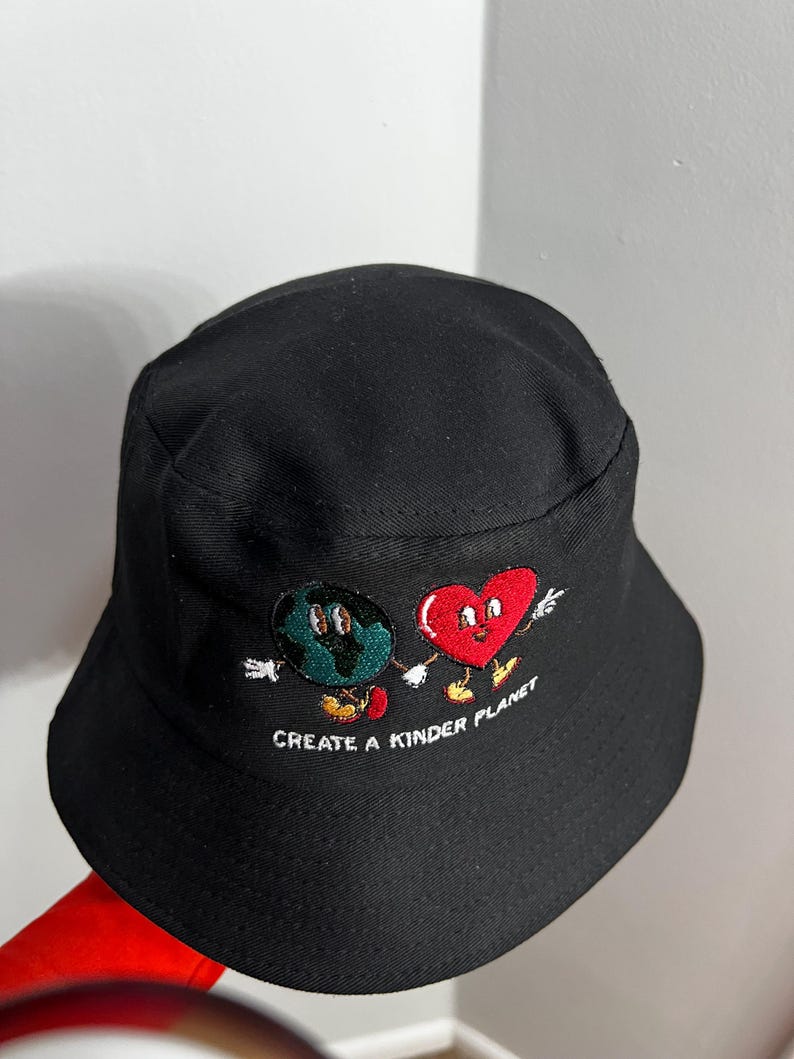 Create a Kinder Planet Bucket Cap With Earth and Heart Embroidery - Etsy