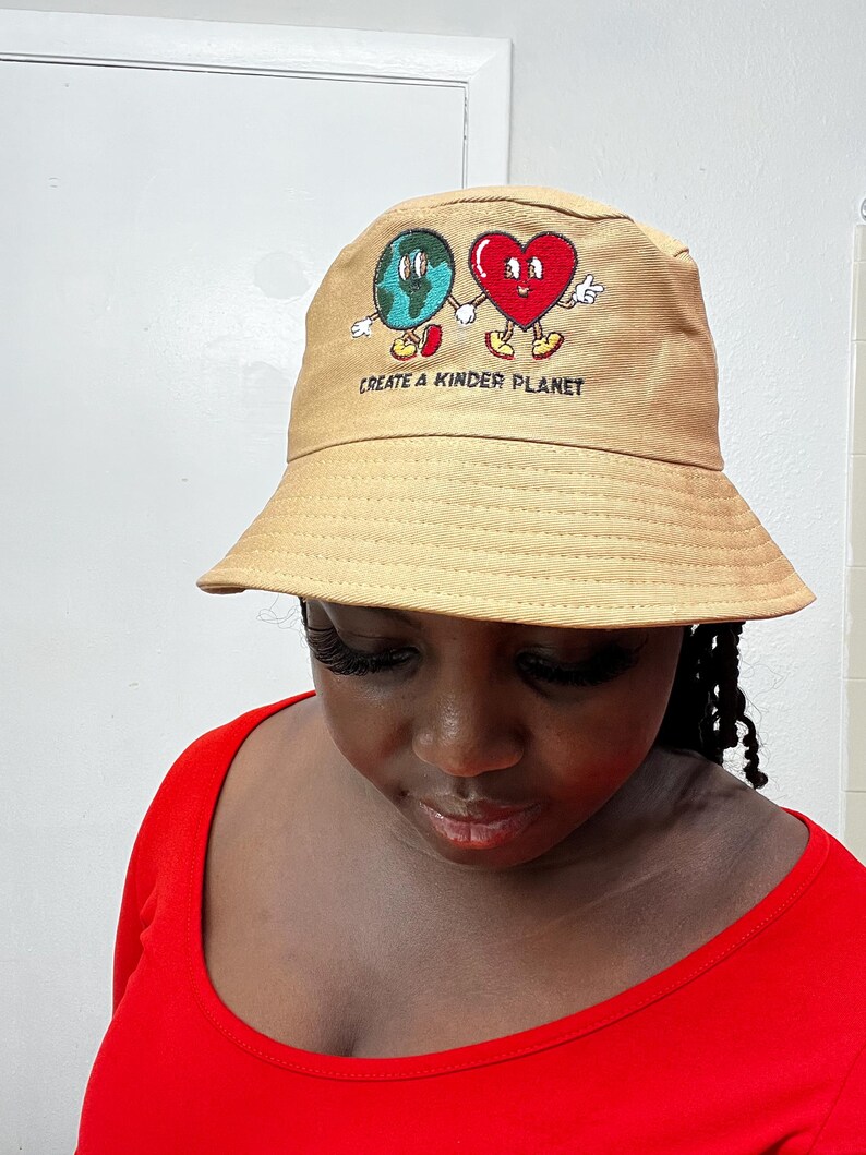 Create a Kinder Planet Bucket Cap With Earth and Heart Embroidery - Etsy