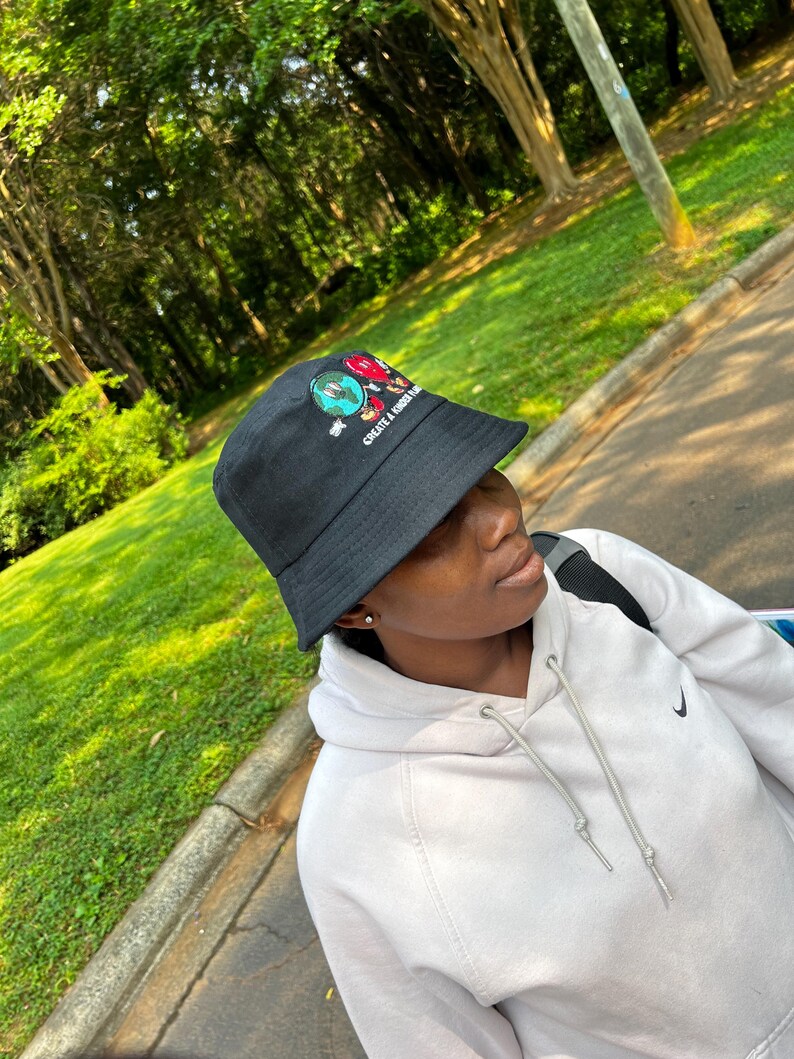 Create a Kinder Planet Bucket Cap With Earth and Heart Embroidery - Etsy