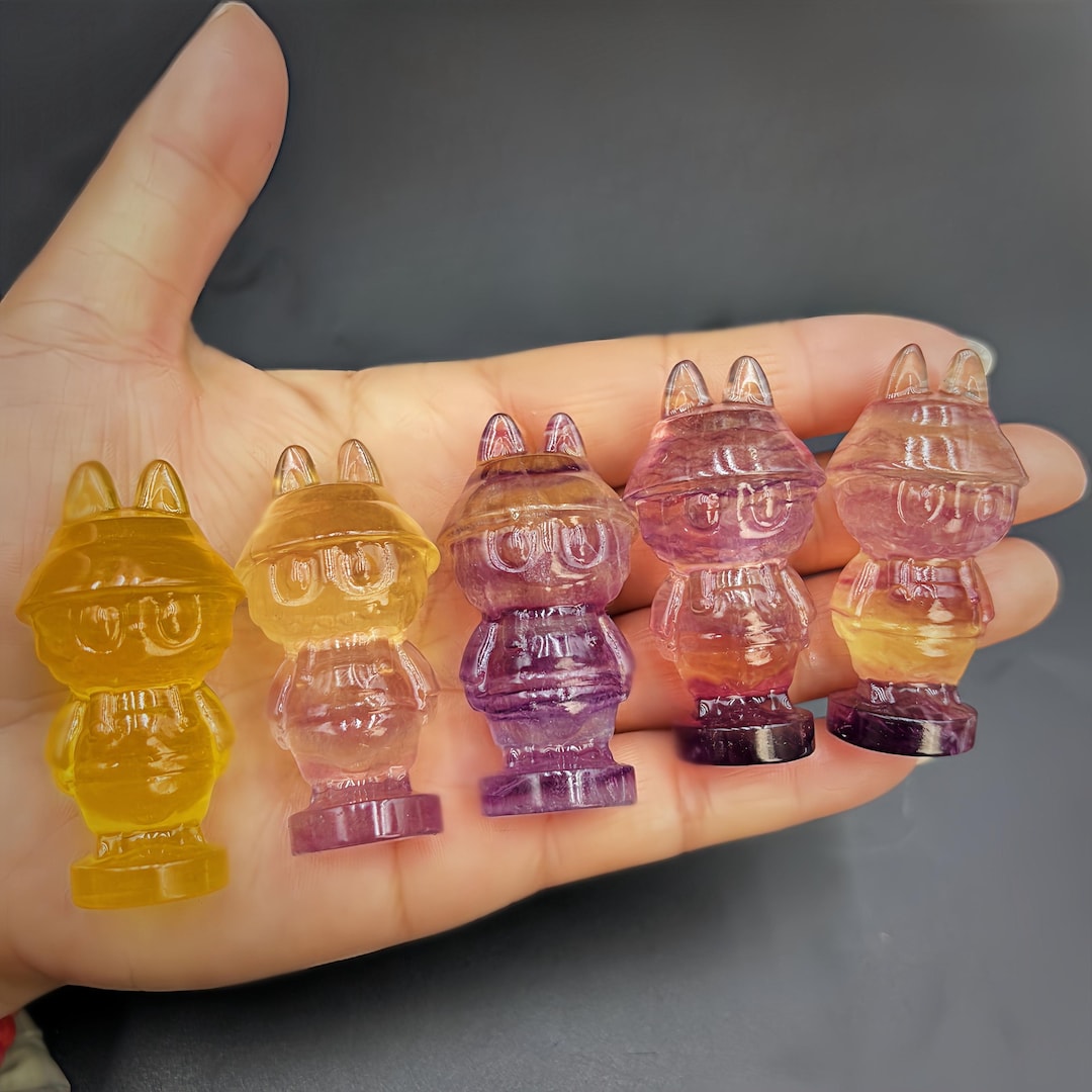 2" Rinbow Fluorite Carved Labubu Figurine, Cute Popmart Labubu ...