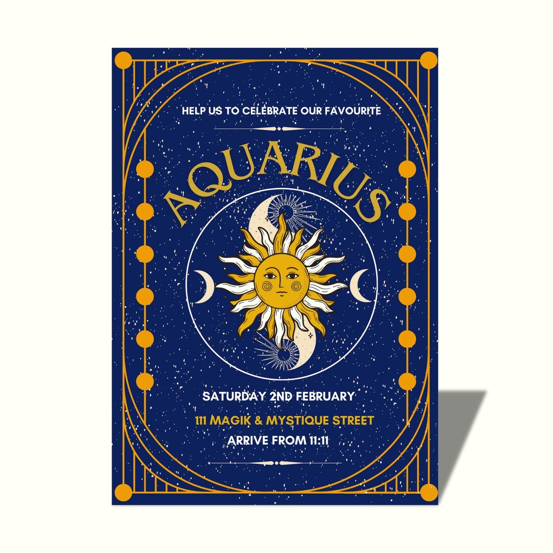 Aquarius Tarot Birthday Party Invitation, Zodiac and Star Sign Invite ...
