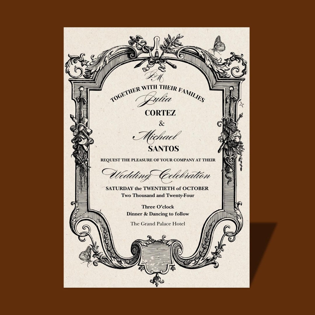 Elegant Old World Style Wedding Invitation, Vintage Inspired, Hand ...