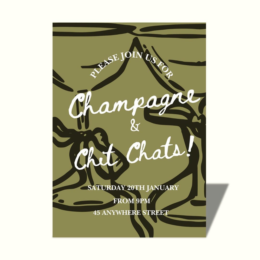 Editable Champagne Party Invite, Classic Hand Drawn Scribble ...