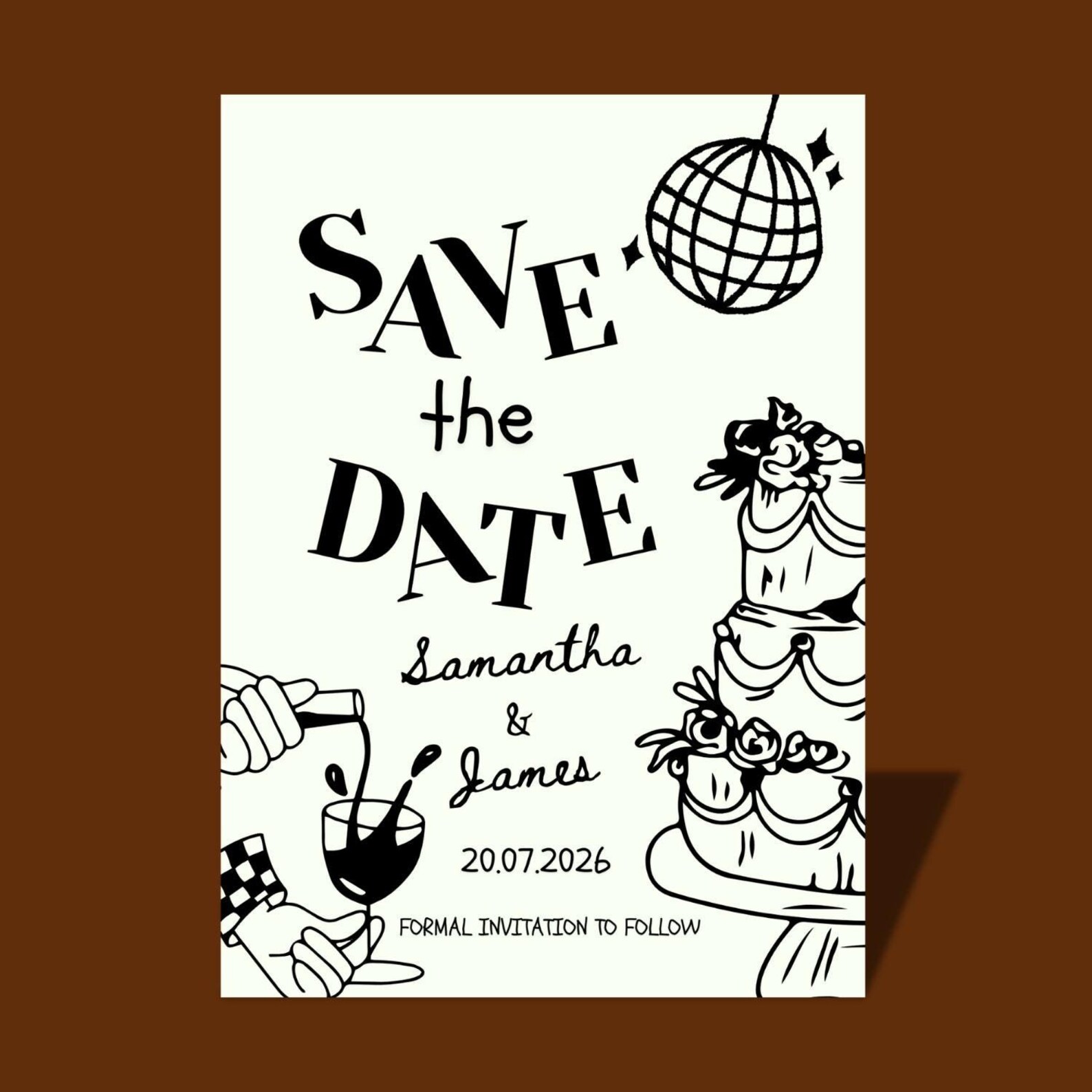 Quirky Save the Date Invitation, Bold Illustrations, Hand Drawn ...