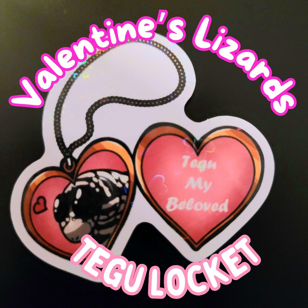 Valentine's Day Lizard Sticker Tegu Locket, Cute Romantic Holographic ...