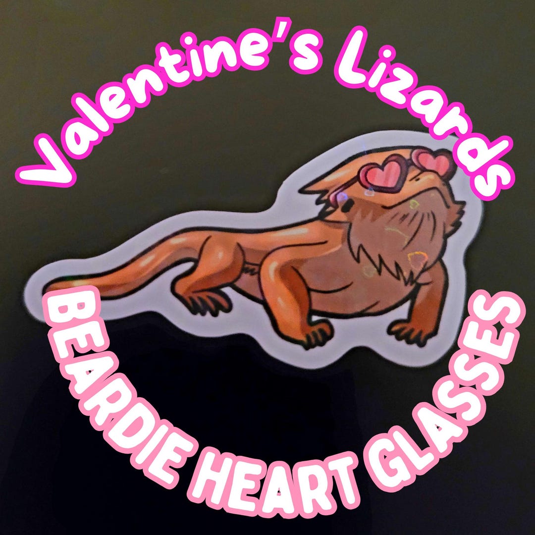 Valentine's Day Lizard Sticker Beardie Heart Glasses, Cute Romantic ...