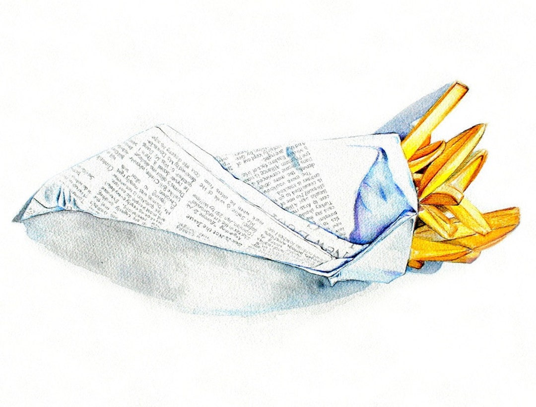 French Fries Art Print of Original Watercolor Painting Food Kitchen ...