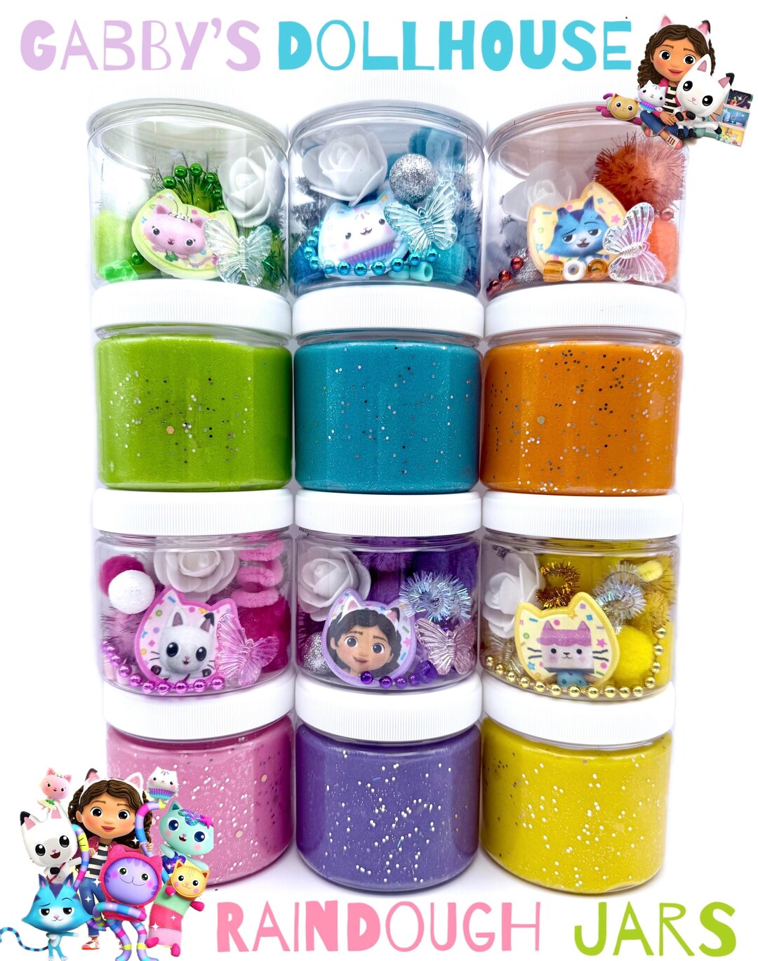 Gabby's Dollhouse 4oz or 8oz Playdough Jars, Play Dough Kit, Kids Party ...