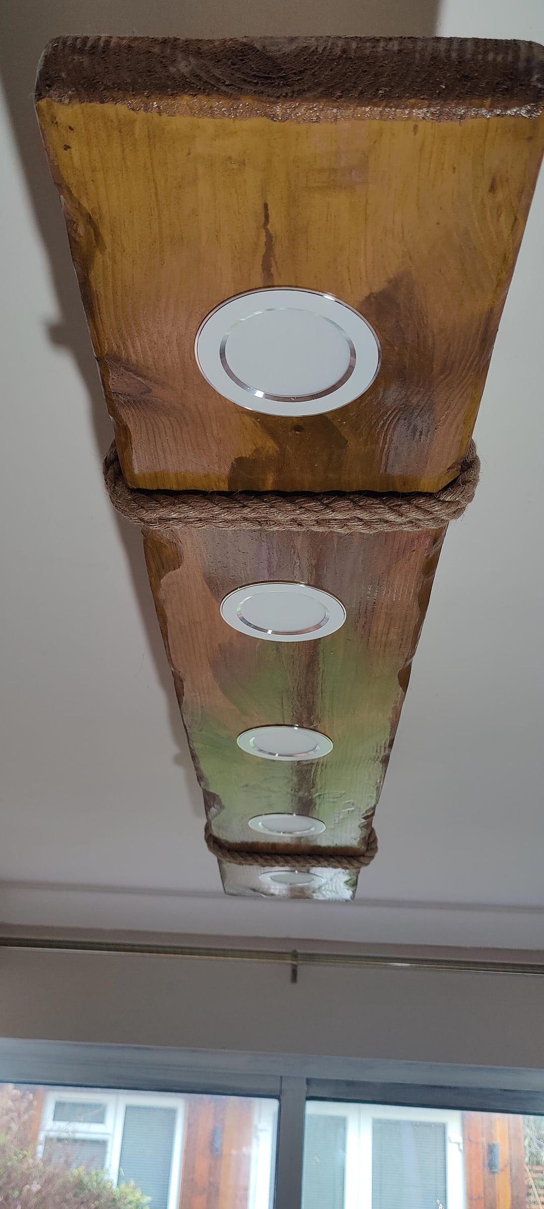 Solid Wood Live Edge Natural Oak Effect Ceiling Light With 3 Downlights ...