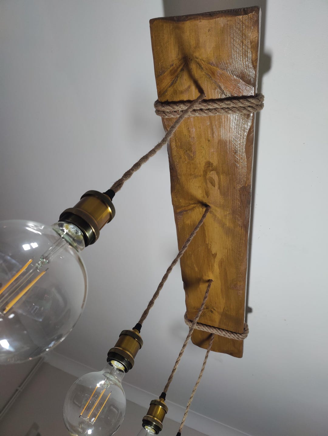 Solid Wood Live Edge Natural Oak Effect Ceiling Light With 4 Pendant ...