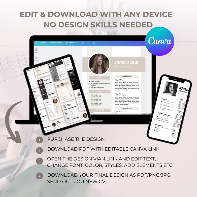 Editable Canva CV Templates | Modern Resume Template Bundle ...
