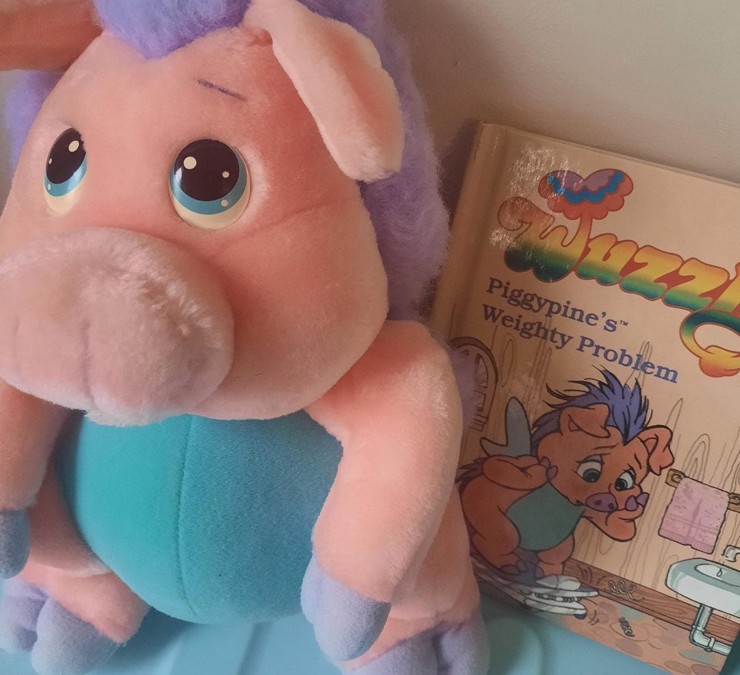 Vintage Wuzzles Piggypine Plush Rare HTF With Book Hasbro Disney 1986 ...