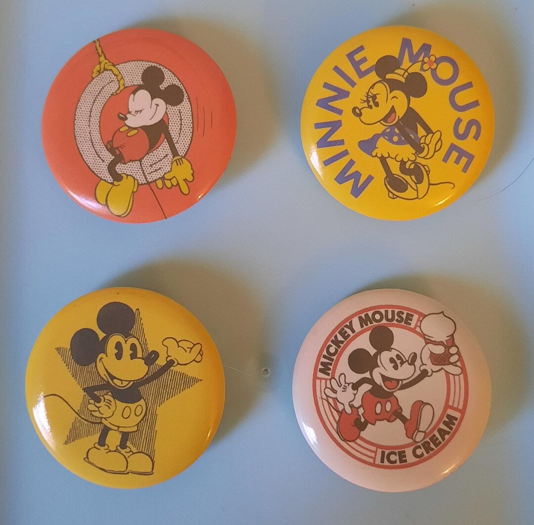 Vintage Style Mickey & Minnie Mouse Pin Back Buttons Set of 4 Disney ...