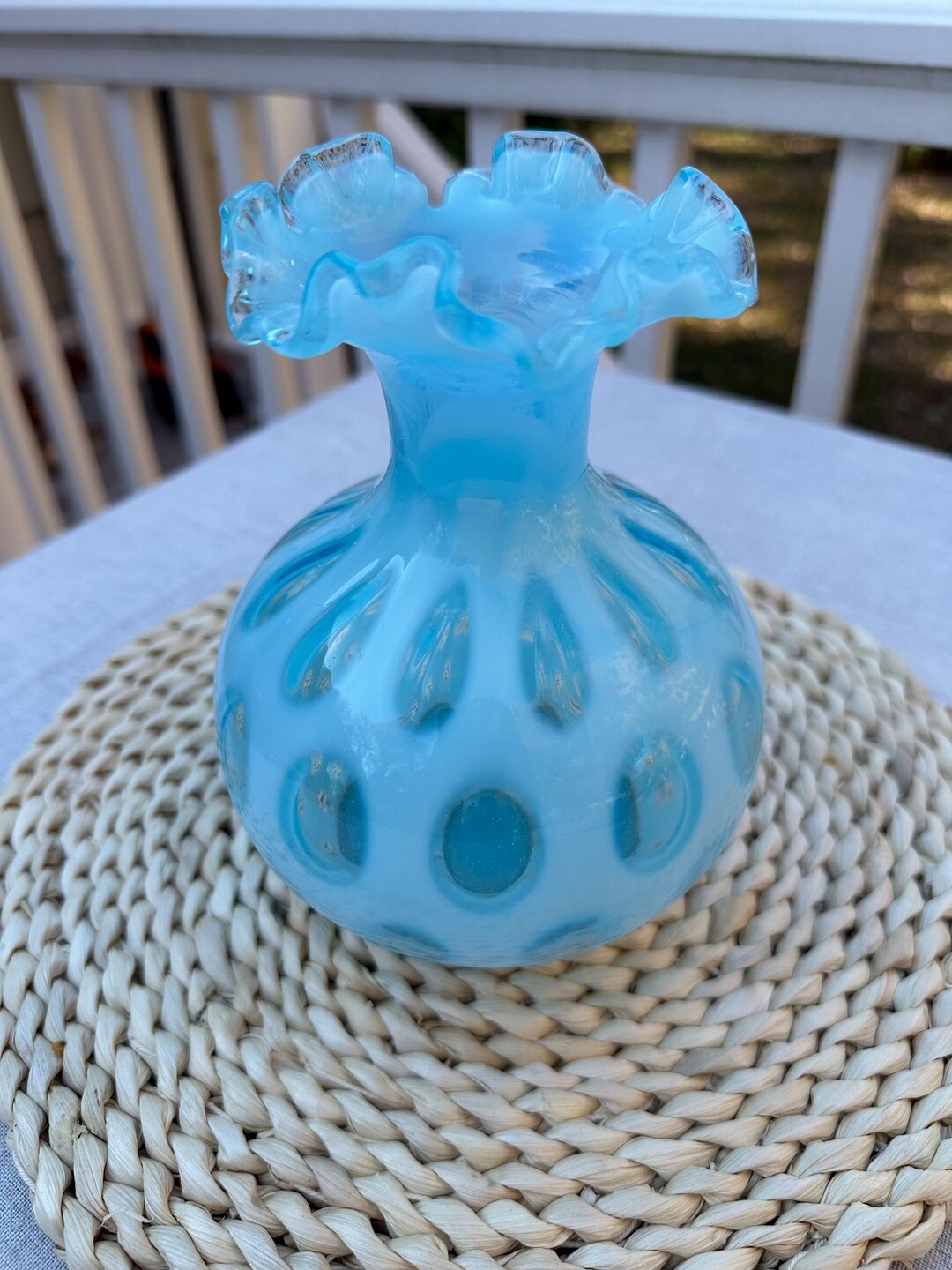 Vintage Fenton Sky Blue Coin Dot Opalescent Vase - Etsy