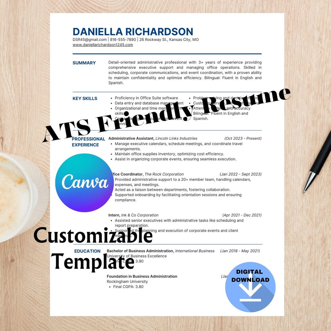 Resume Template ATS Friendly, Editable Professional Resume Template ...