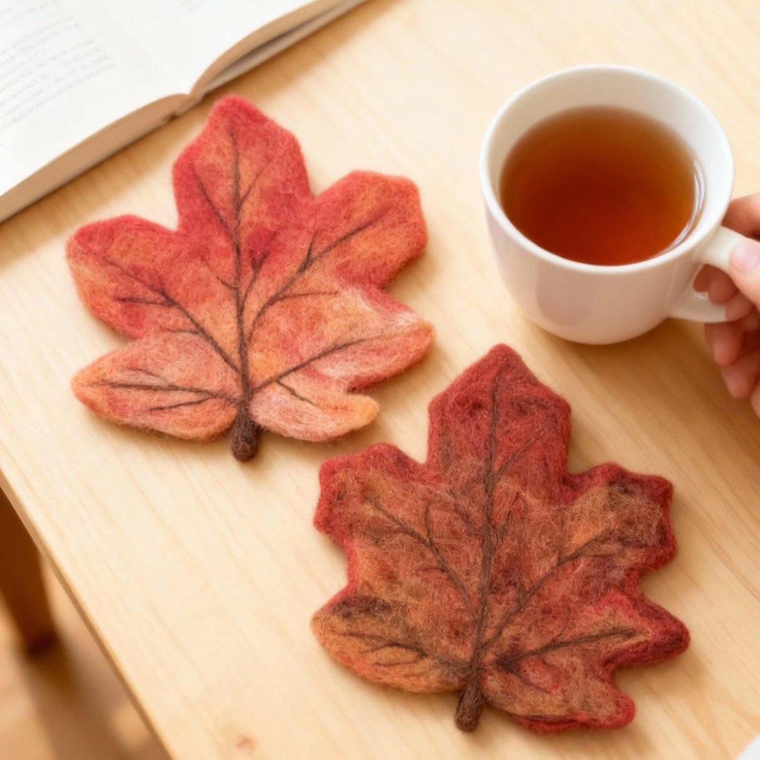 Felted Wool Maple Leaf Coaster | Fall Home Decor - Etsy