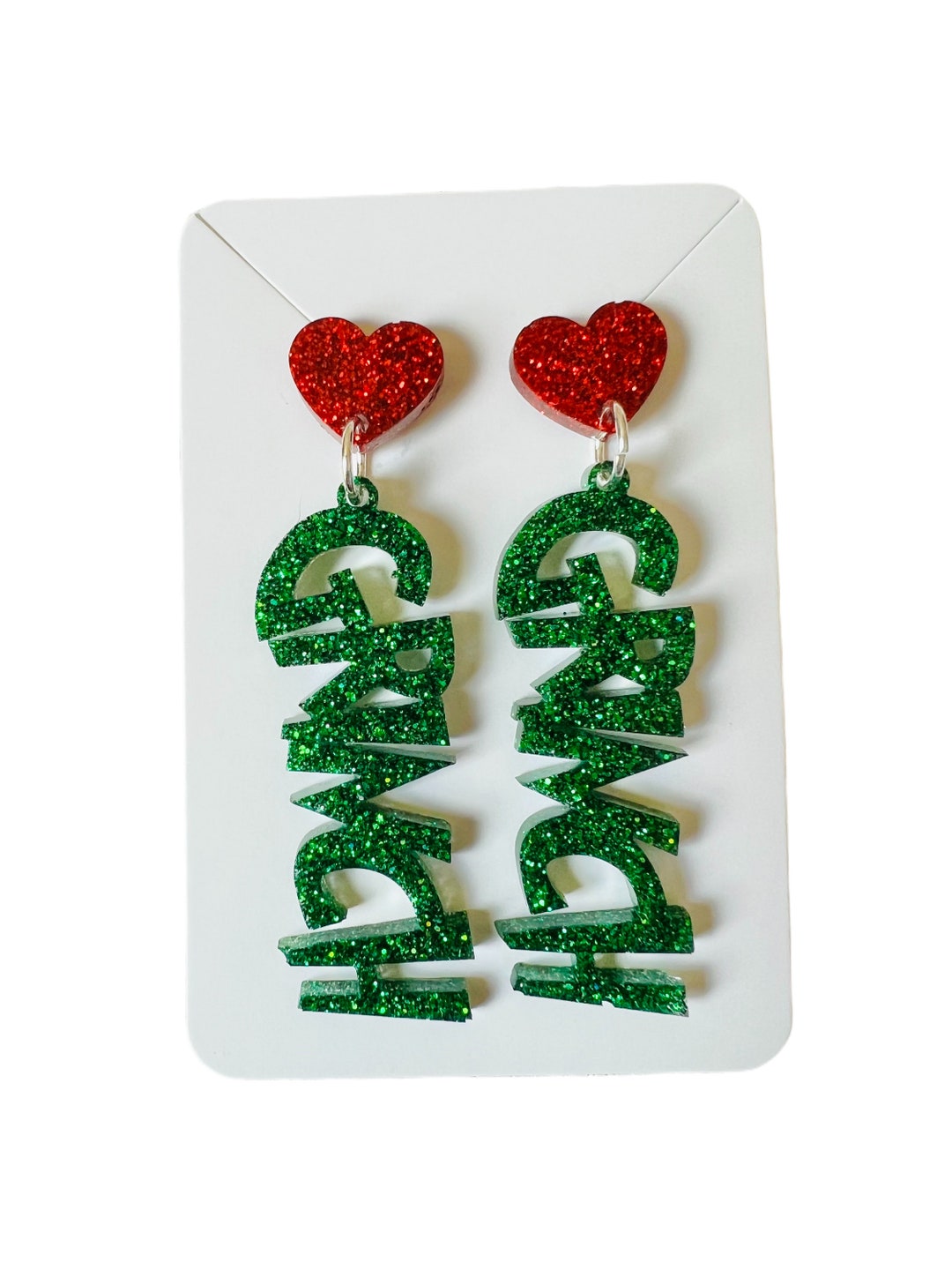 Christmas Grinch Vertical Word Glitter Resin Dangles Heart - Etsy