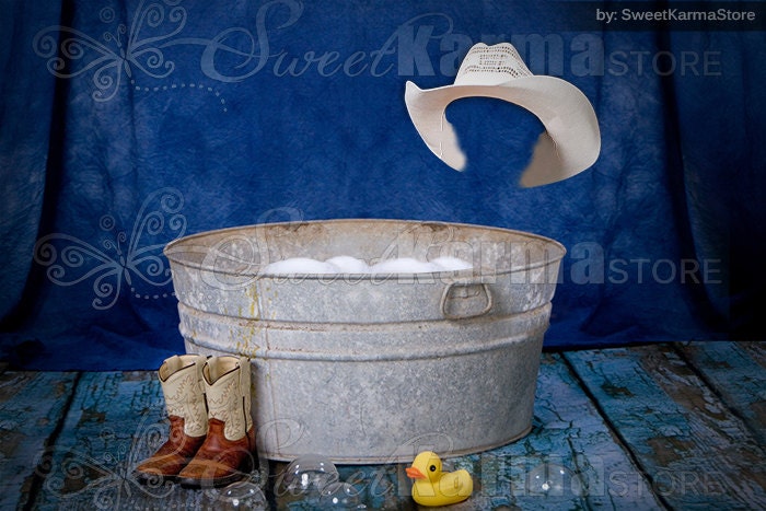 Cowboy Wash Basin on Blue Editable Digital PSD Layered Photoshop File ...