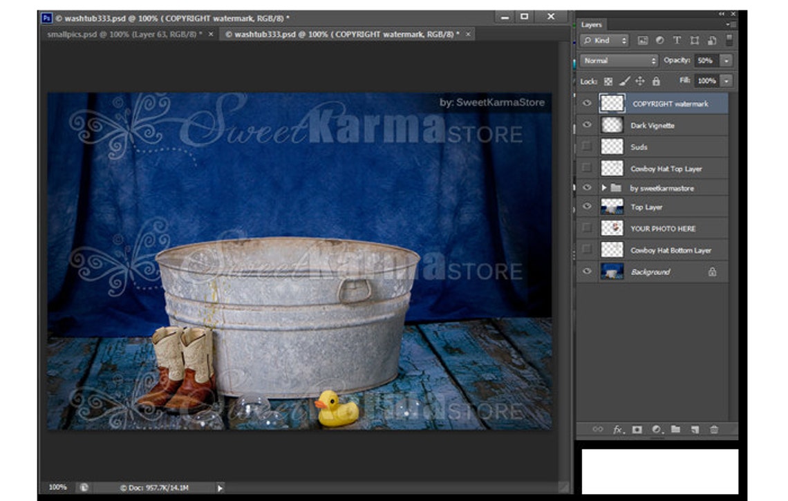 Cowboy Wash Basin on Blue Editable Digital PSD Layered Photoshop File ...