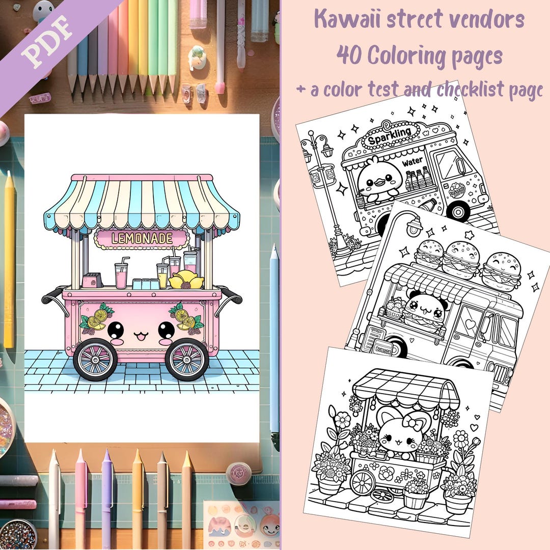 Kawaii Market 40 Food, Drink, and Craft Stall Coloring Pages - Etsy