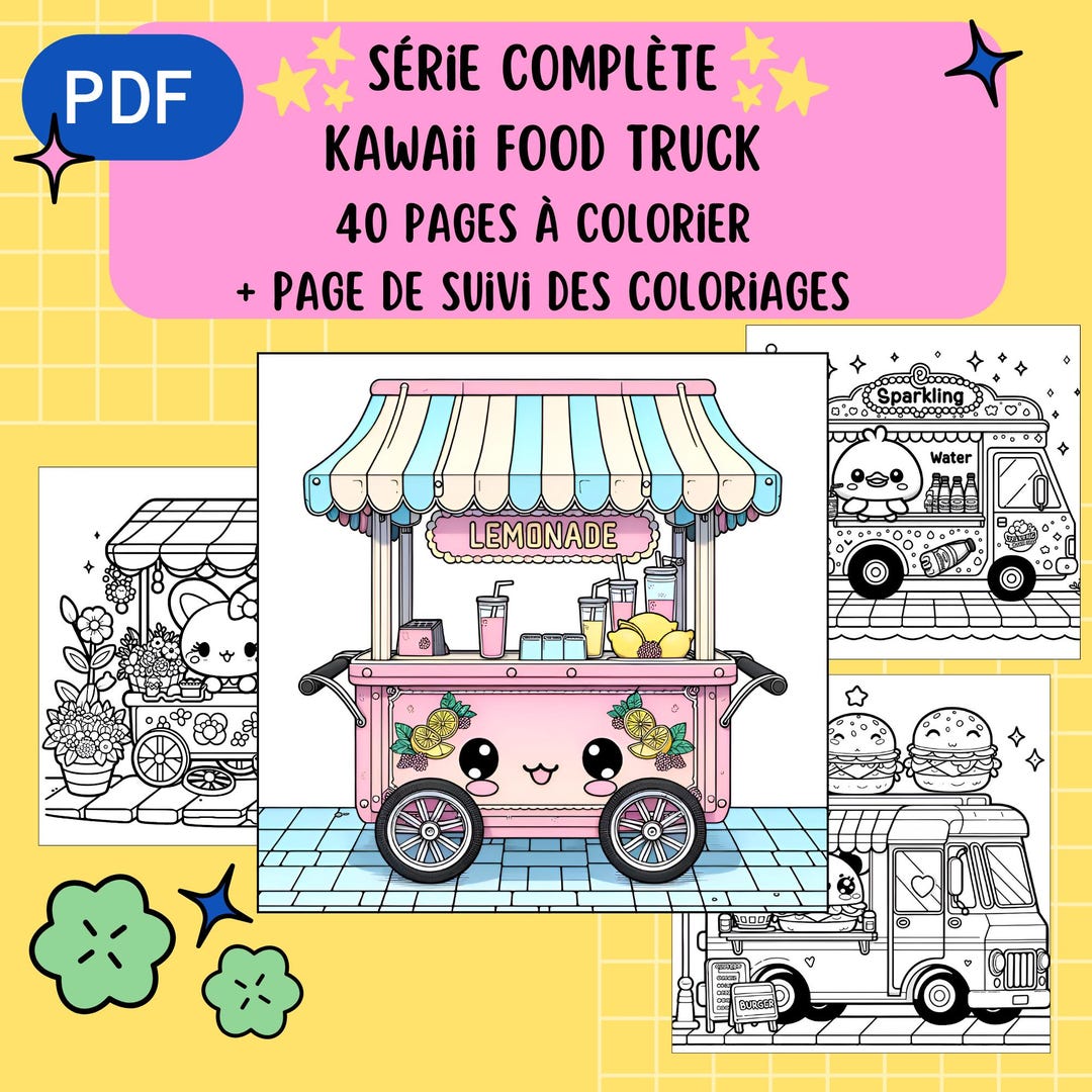 Kawaii Market - 40 Coloring Pages of Food, Drink, and Craft Stalls ...
