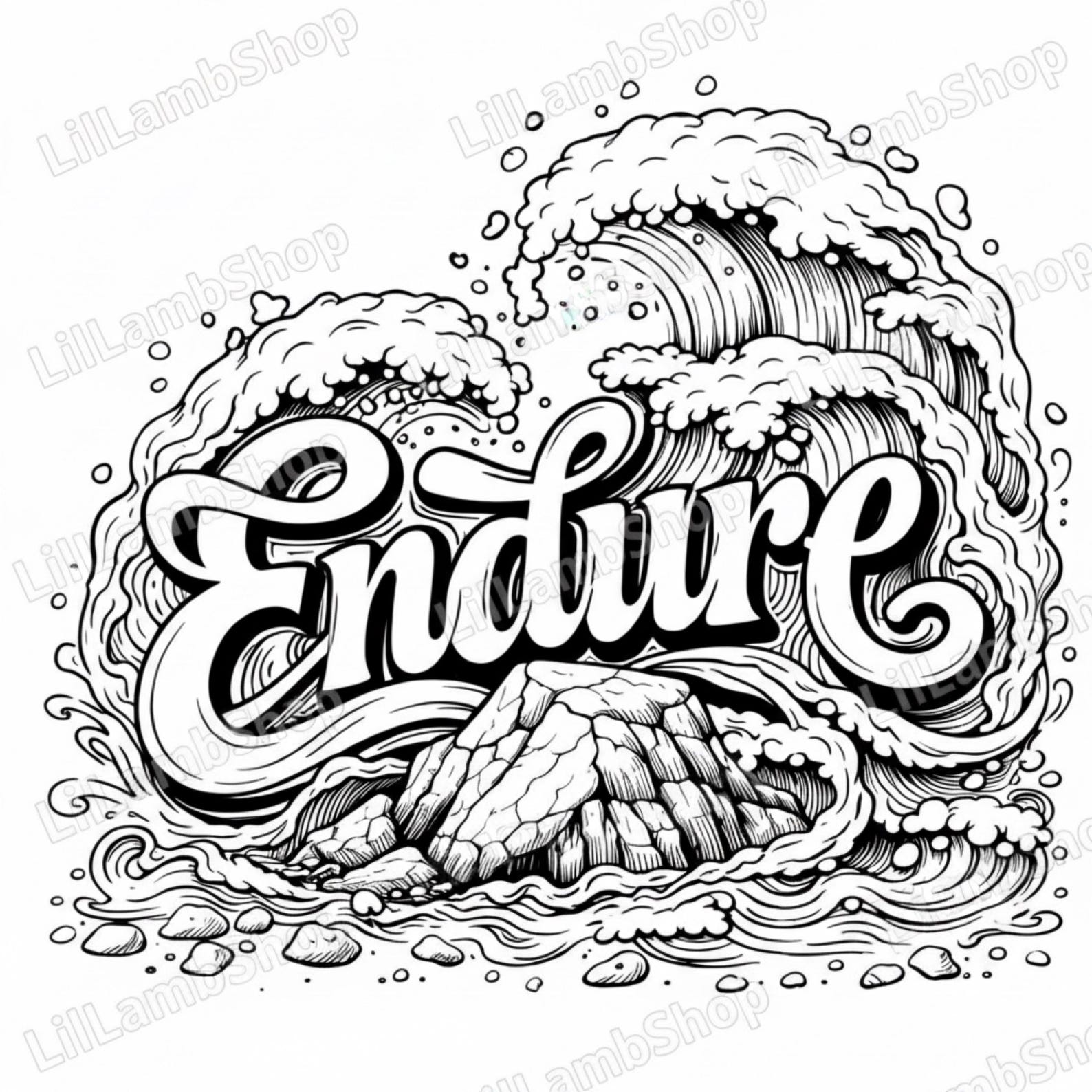 Endure Waves Coloring Page Printable - Belivers Perseverance Faith Art ...