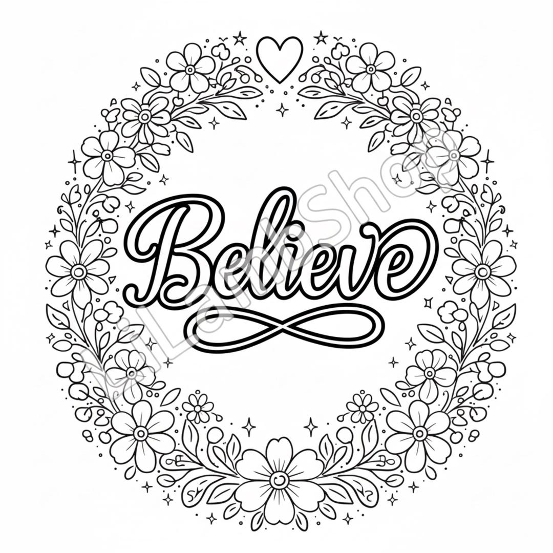 Believe Coloring Page Printable - Christian Faith Word Art - Cute ...