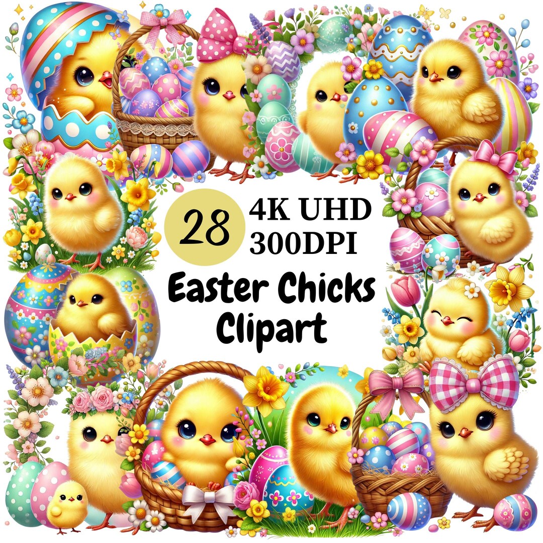 Easter Chicks Clipart – 28 PNG, Cute and Happy Baby Chicks With Baskets ...