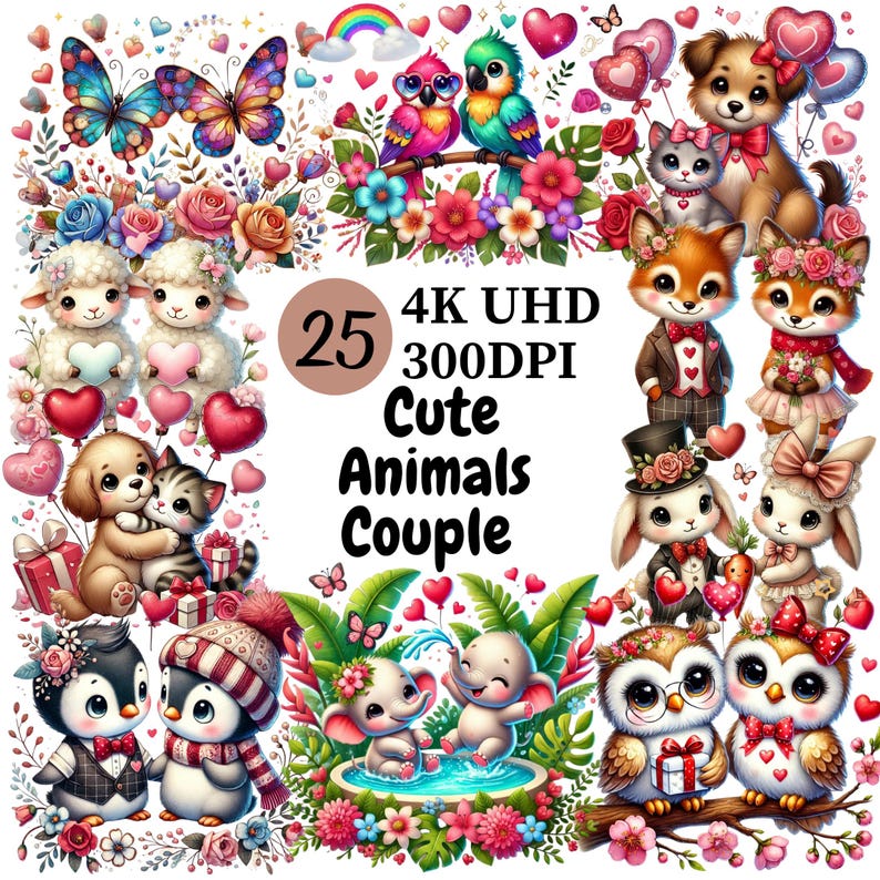 Cute Animals Couple Clipart - 25 PNG, Adorable Paired Wildlife in ...