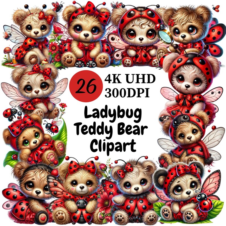 Ladybug Teddy Bear Clipart - 26 PNG, Adorable Teddy Bears Dressed as ...