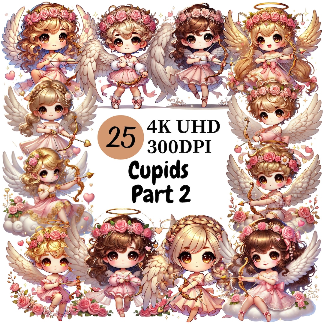 Cute Cupids Clipart(p2)- 25PNG, Adorable Cupid Designs With Hearts ...