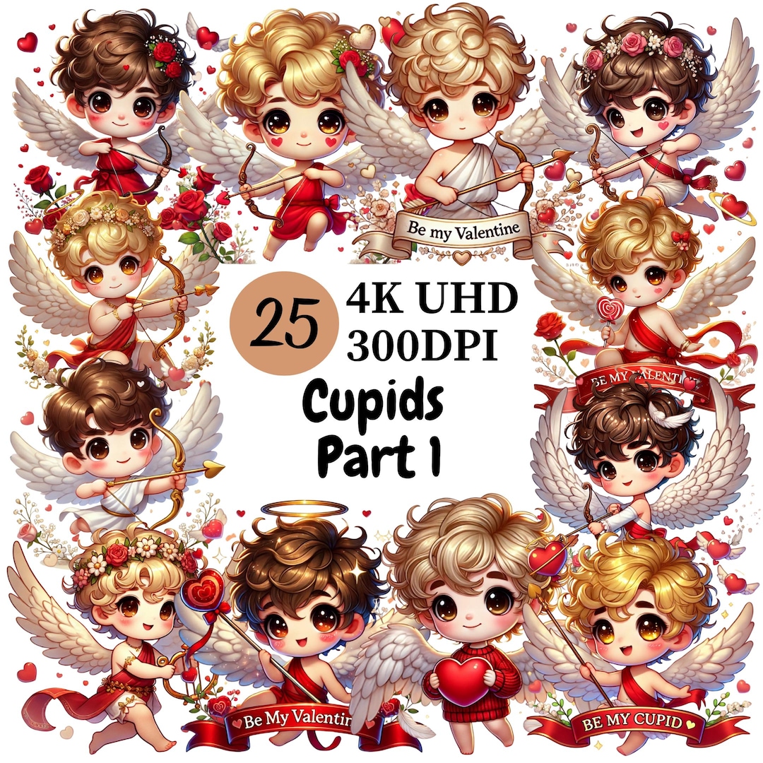 Cute Cupids Clipart(p1)- 25PNG, Adorable Cupid Designs With Hearts ...