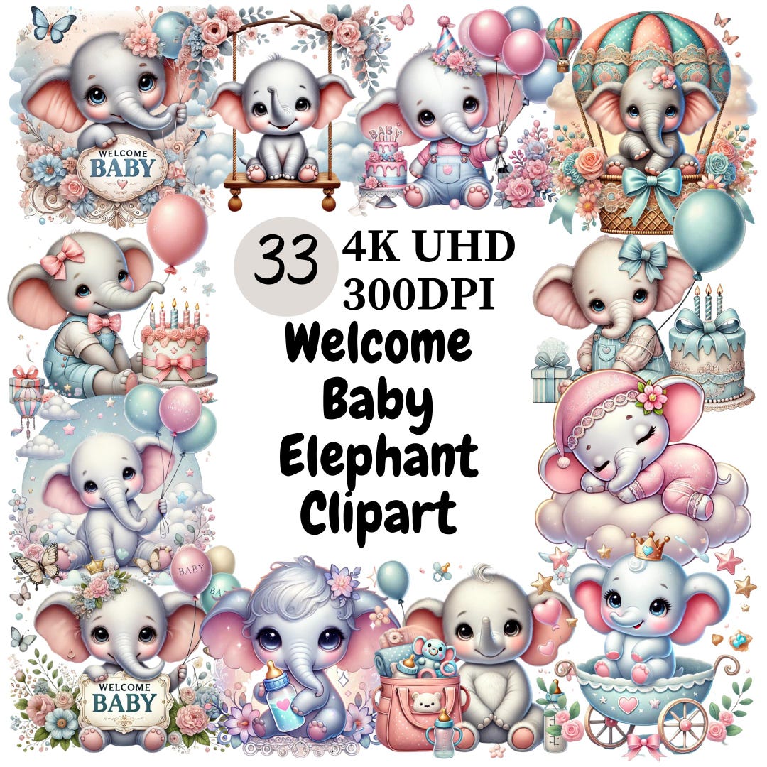 Welcome Baby Elephant Clipart - 33 PNG, Adorable and Sweet Baby ...