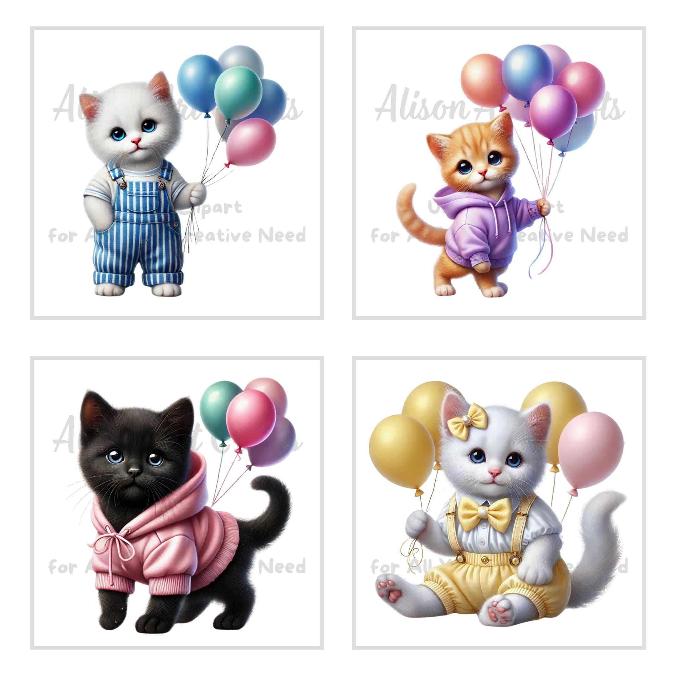 Kittens With Balloons Clipart – 29 PNG Images (digital Download) - Etsy