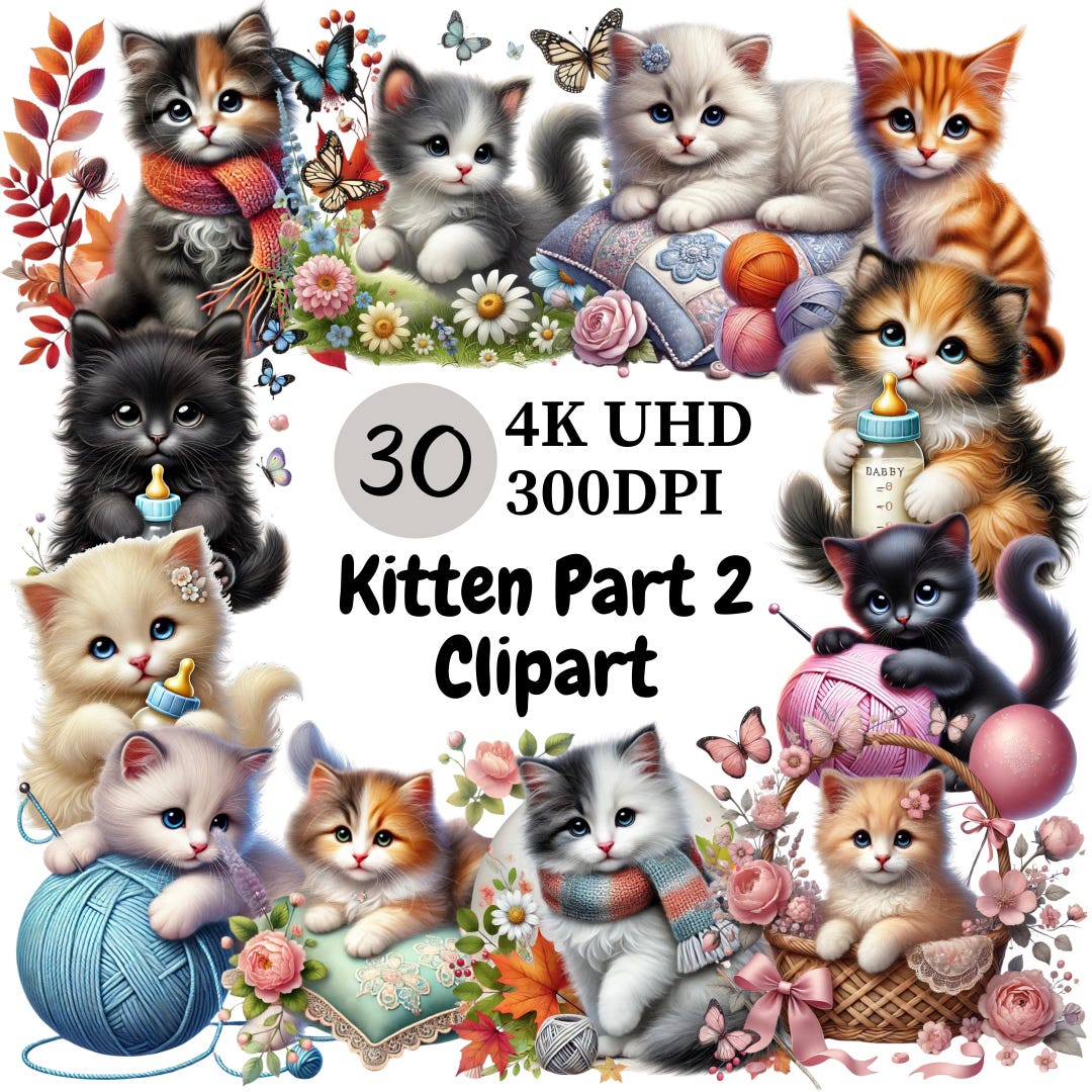 Kitten Clipart (P2) - 30 PNG, Cute and Playful Kittens Adorable Poses ...