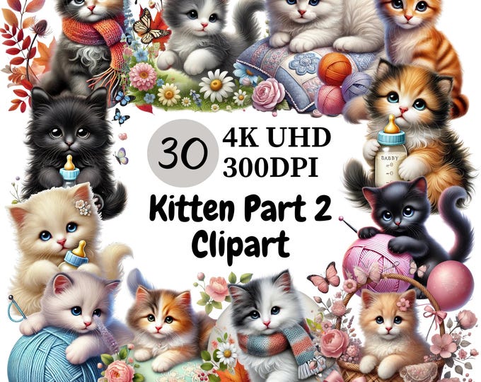 Cute Kittens Clipart Bundle | Cartoon-style Cats, Playful Kittens, and ...