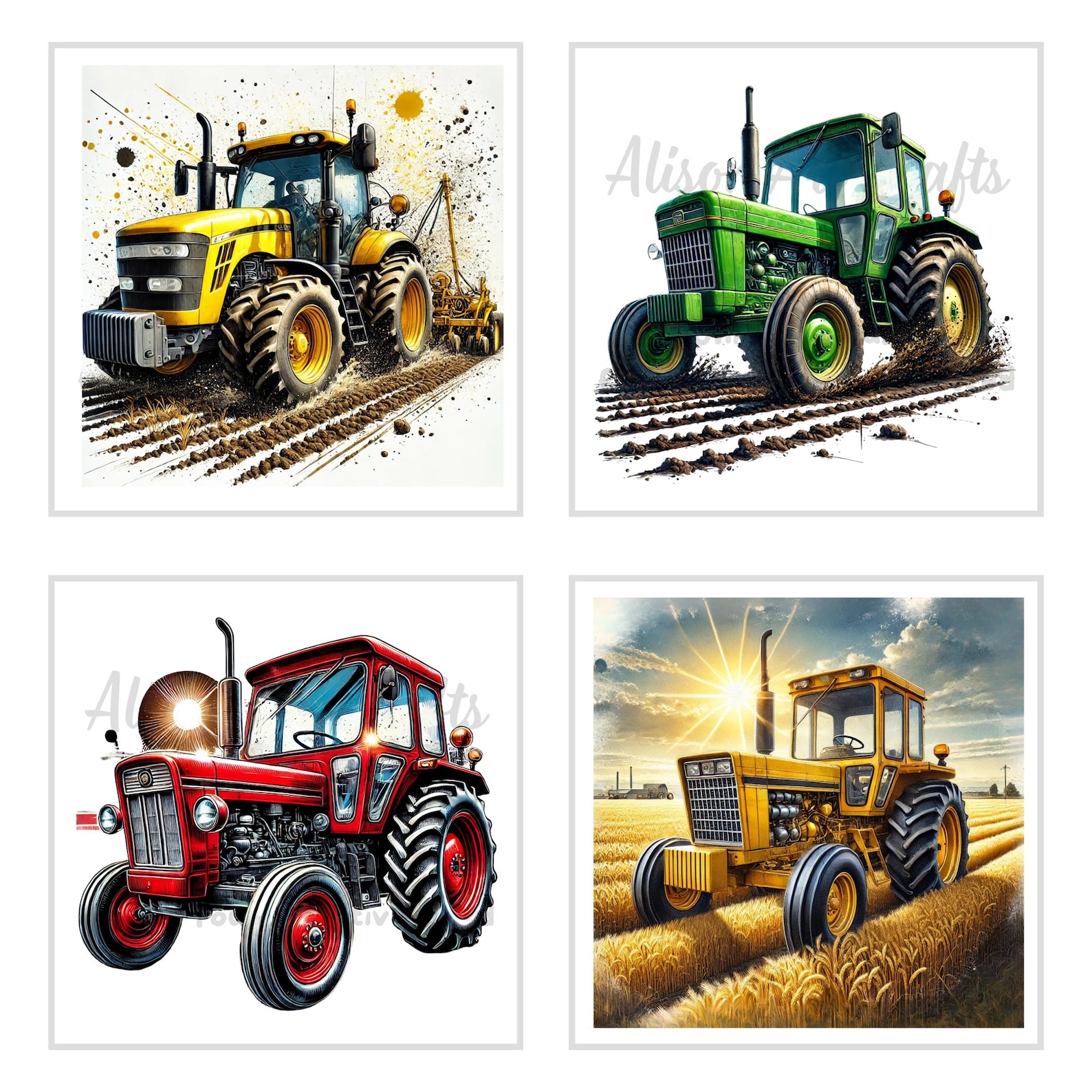 Tractors Clipart - 28 PNG, Colorful and Playful Farm Tractors, Country ...
