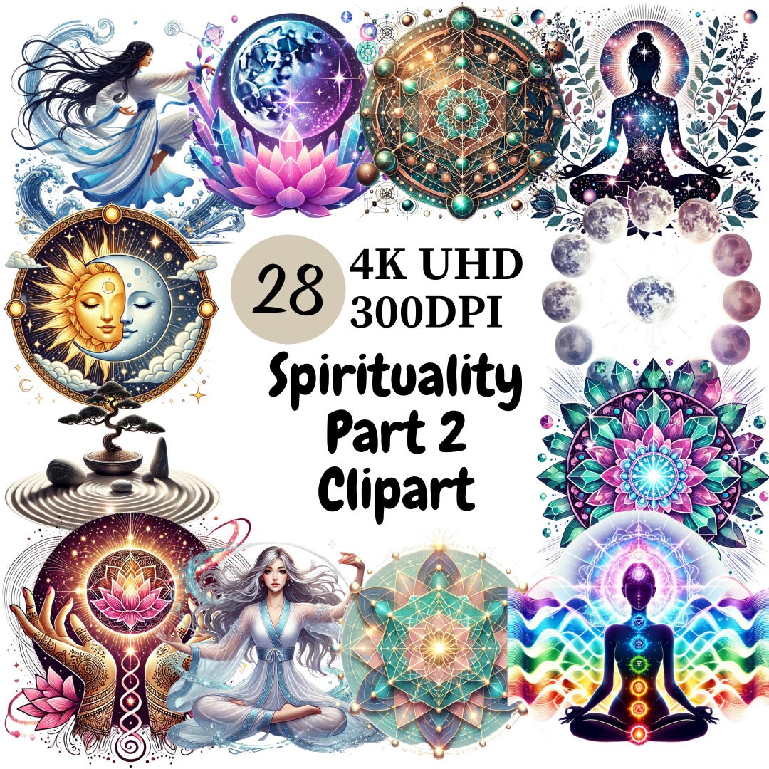 Spiritual Symbols Clipart: Chakras, Moons, Crystals (28 PNG) Commercial ...