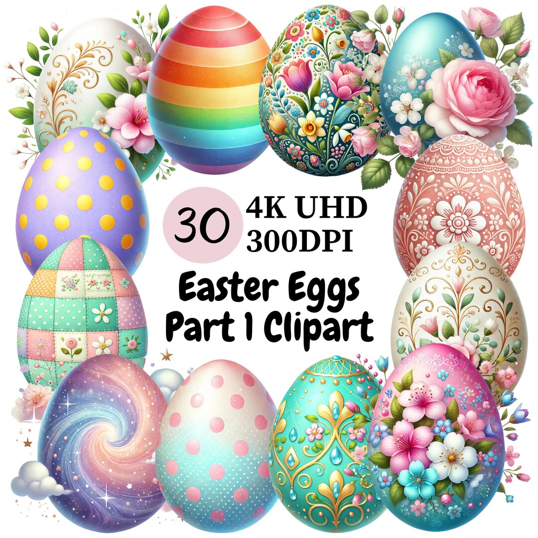 Easter Eggs Clipart (P1) – 30 PNG, Bright and Colorful Egg Designs With ...