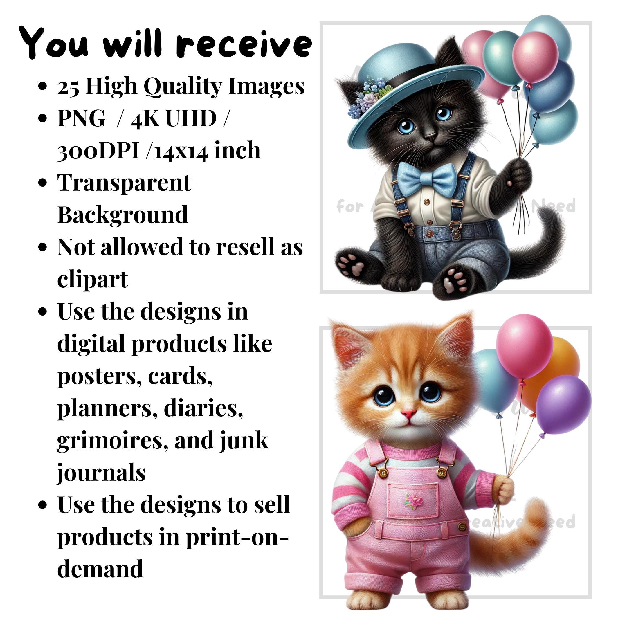 Kittens With Balloons Clipart – 29 PNG Images (digital Download) - Etsy