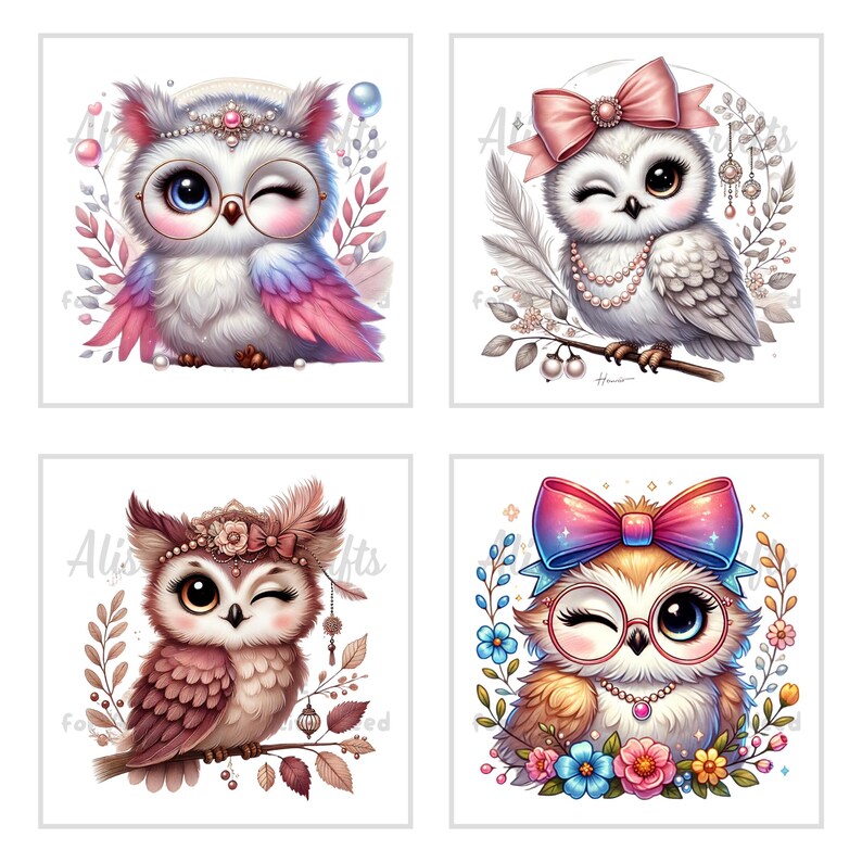 Winking Owls Clipart: 28 Playful PNG Images (digital Download) - Etsy