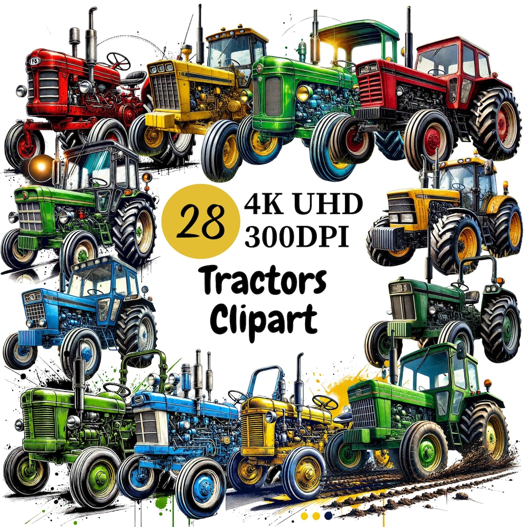 Tractors Clipart - 28 PNG, Colorful and Playful Farm Tractors, Country ...