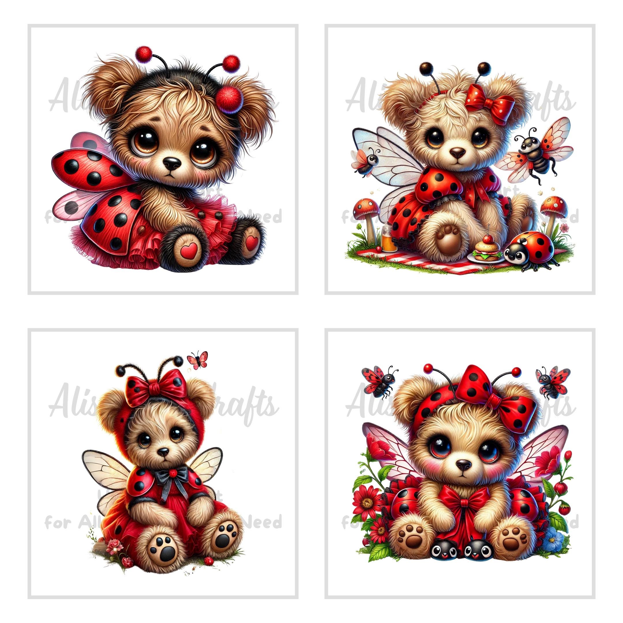 Ladybug Teddy Bear Clipart 26 PNG, Adorable Teddy Bears Dressed as ...