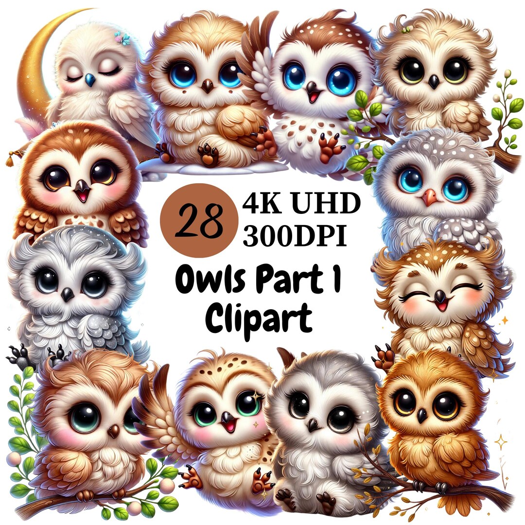 Owls Clipart (P1) - 28 PNG, Cute and Wise Owl Illustrations, for Nature ...